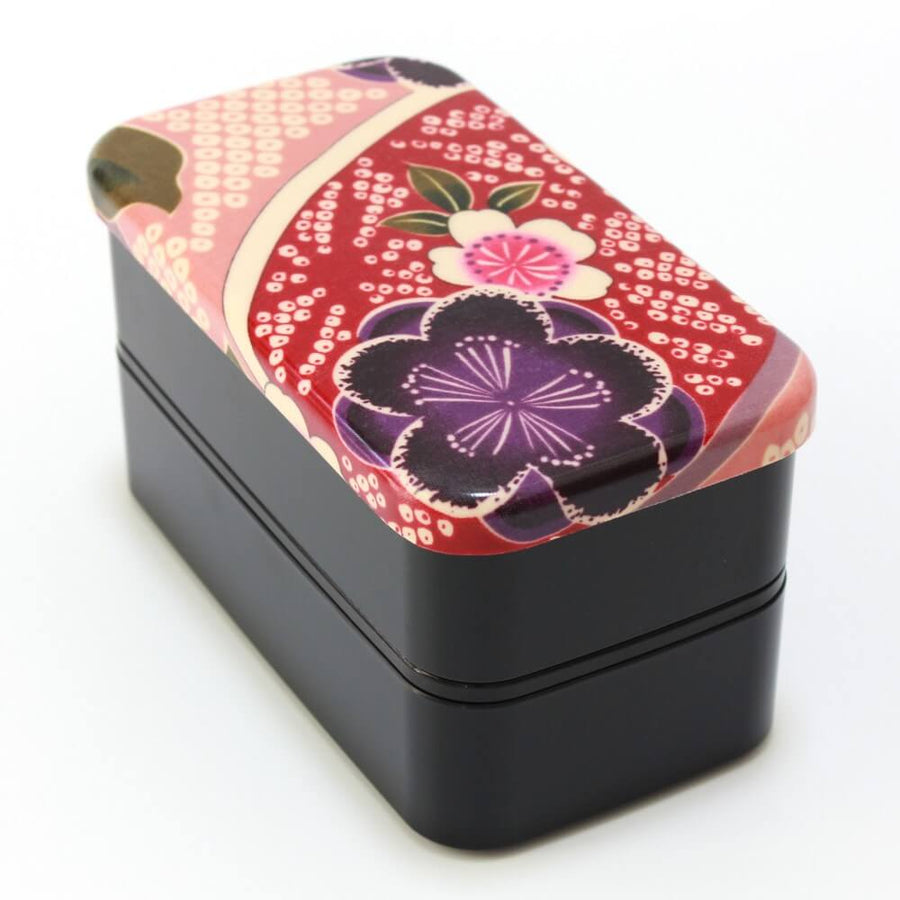 2 tier rectangle bento box with cloth infused lid