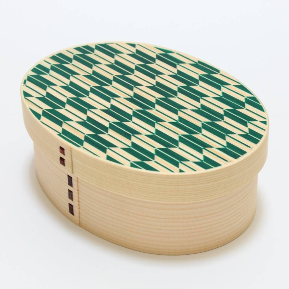 Yabane arrow design magewappa wood 1 tier bento box | Green