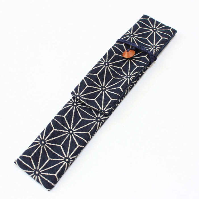 Navy fabric chopsticks case | Asanoha pattern | Hand made