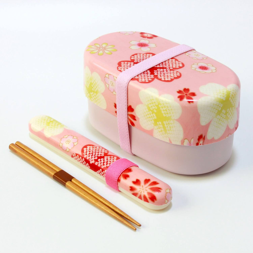 Pink sakura bento box, bento bag and chopsticks set