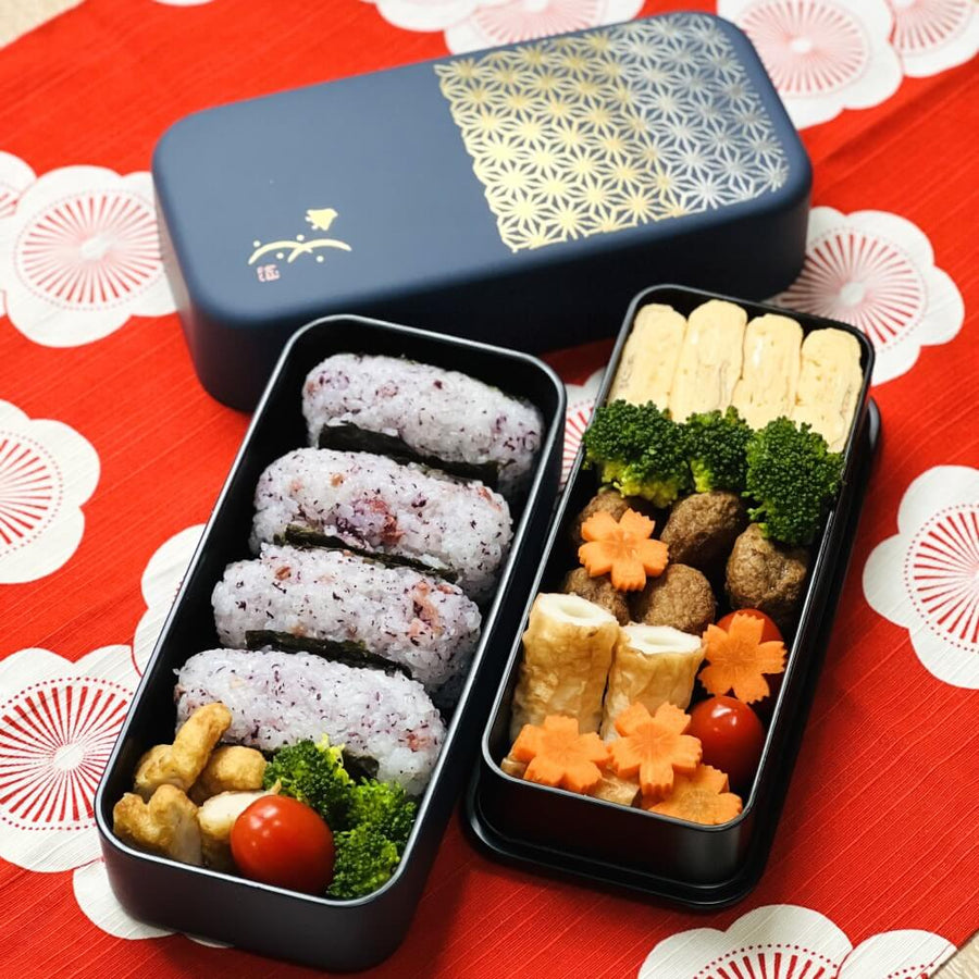 Asanoha design 2 tier 950ml bento box | Blue | Made in Japan
