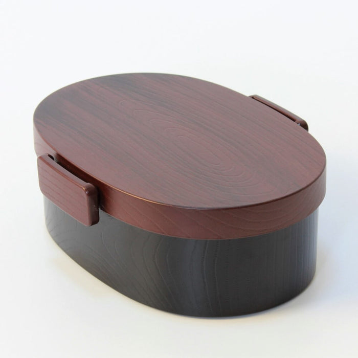 Oval bento box with side latches | Satin brown finish