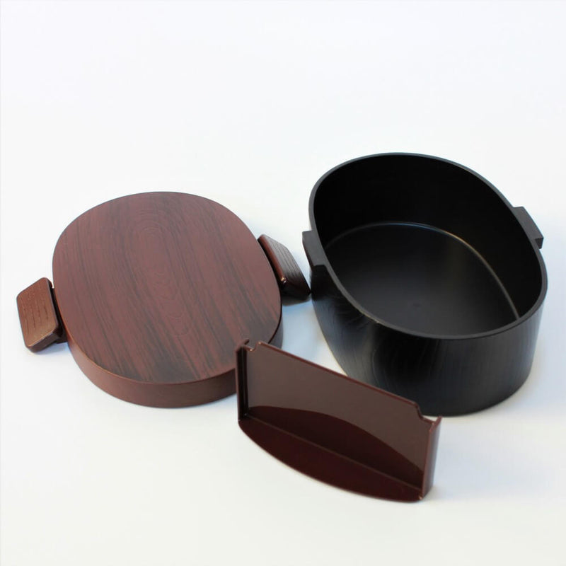 Oval bento box with side latches | Satin brown finish