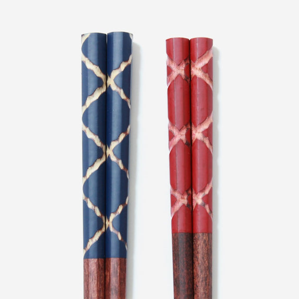 Hachikaku cross wood chopsticks | Navy, Red | Hand made