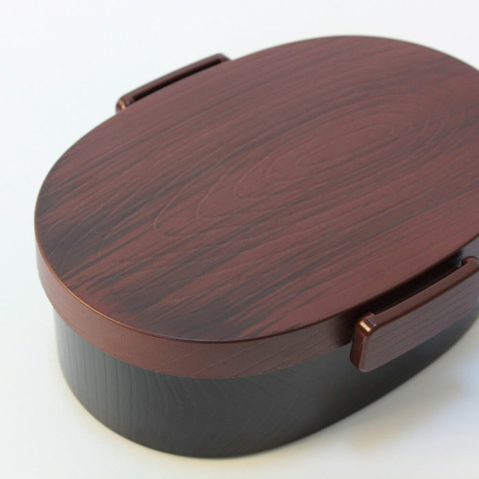 Oval bento box with side latches | Satin brown finish