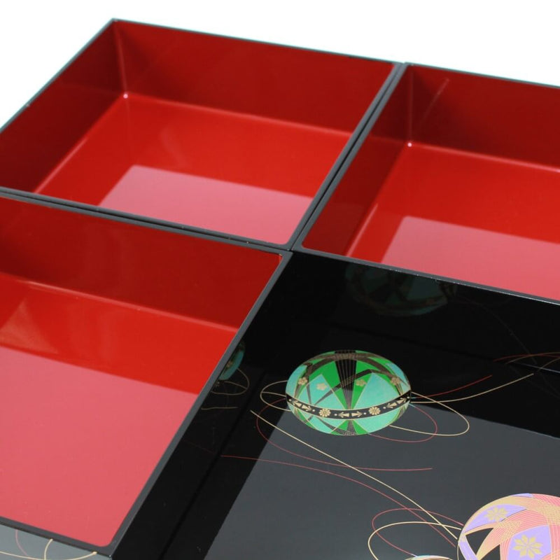 Japanese Jubako 3 tier bento box | Temari balls pattern