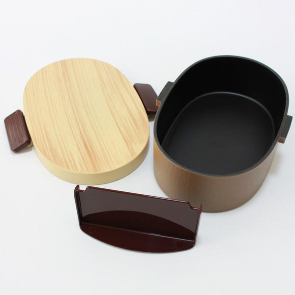 Koban oval shaped bento box with side latches | Hinoki brown