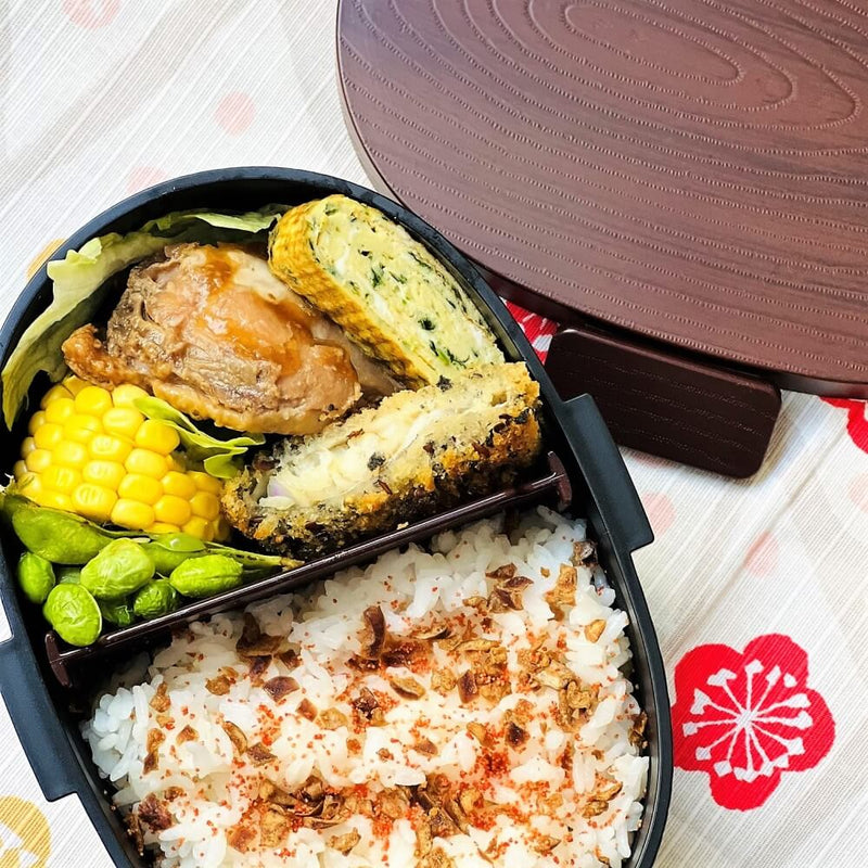 Oval bento box with side latches | Satin brown finish