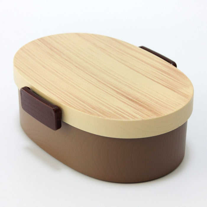 Koban oval shaped bento box with side latches | Hinoki brown