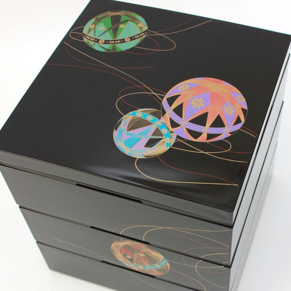 Japanese Jubako 3 tier bento box | Temari balls pattern