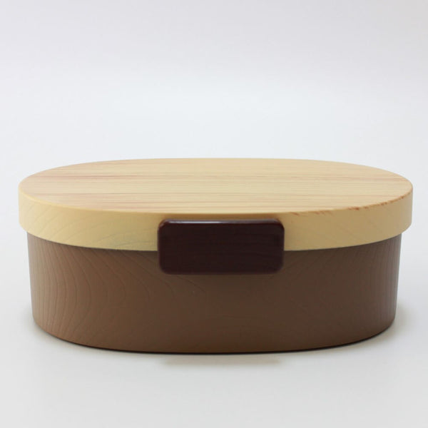 Koban oval shaped bento box with side latches | Hinoki brown