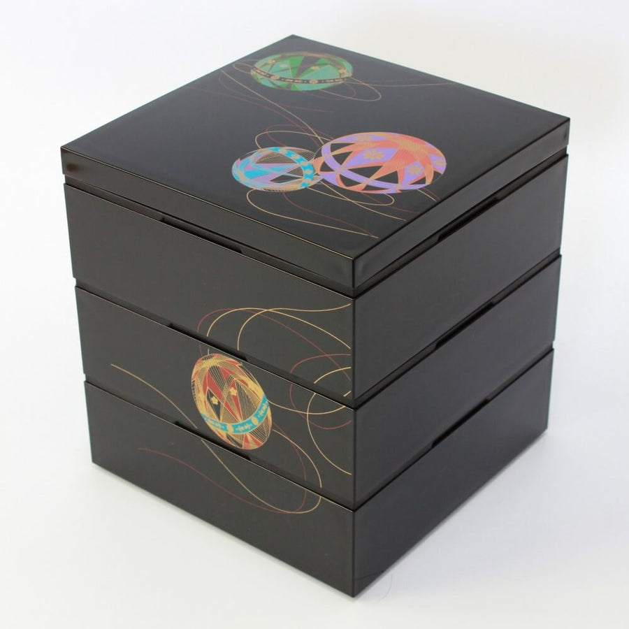 Japanese Jubako 3 tier bento box | Temari balls pattern