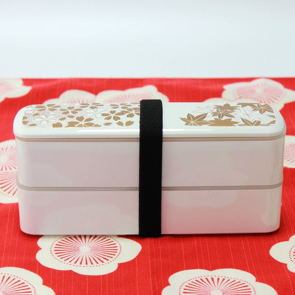 Slim white Japanese bento box with Makie patterns | 2 tiers