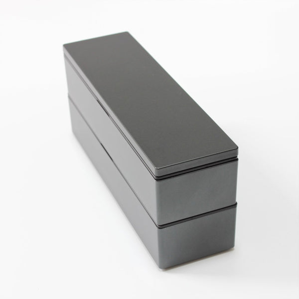 Metallic Black Long Slim 2 Tier Bento Box | Majime Life