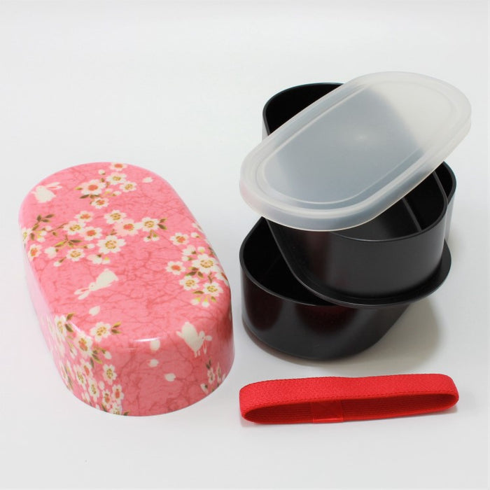 Sakura Usagi Pink 2 Tier Bento Box | Cloth Infused Lid Bento Lunch Box