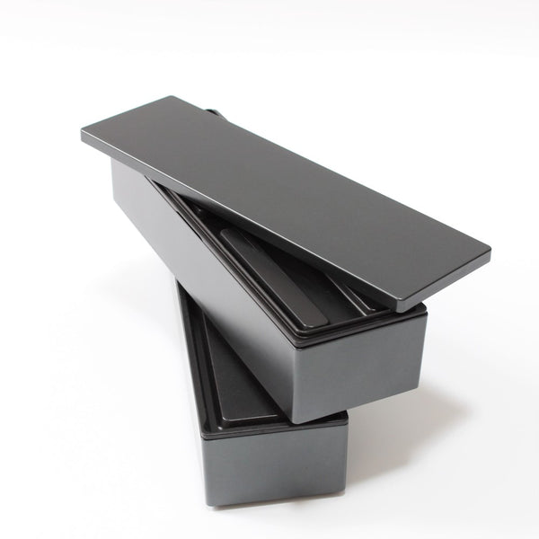 Metallic Black Long Slim 2 Tier Bento Box | Majime Life