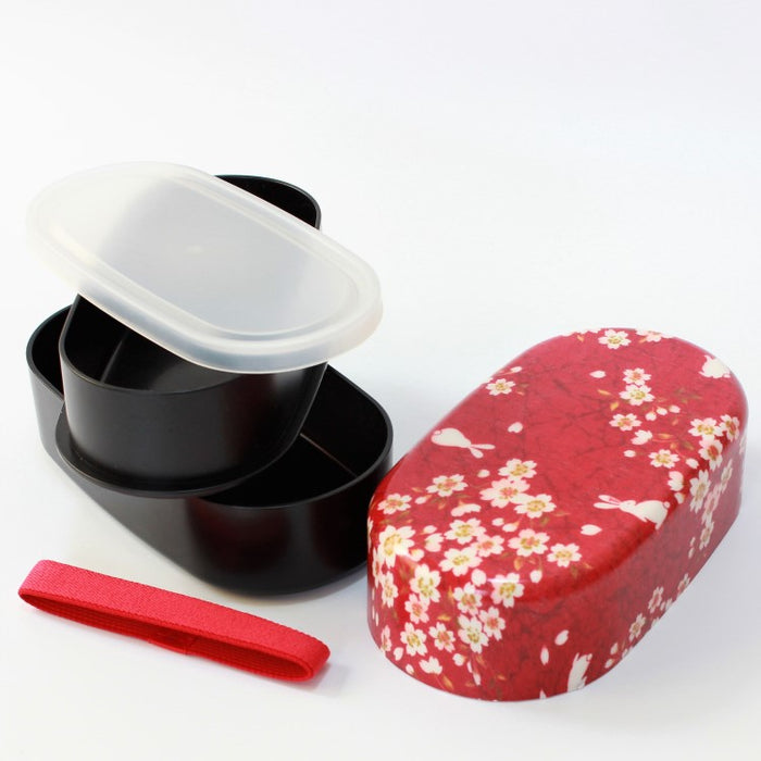 Sakura Usagi Red Bento Box Set with Chopsticks and Bag